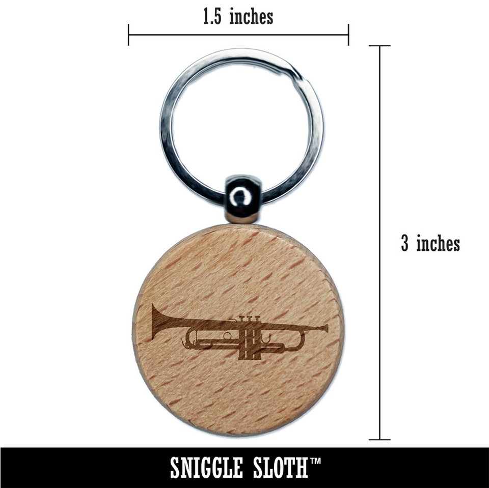 Trumpet Music Instrument Silhouette Engraved Wood Round Keychain Tag ...