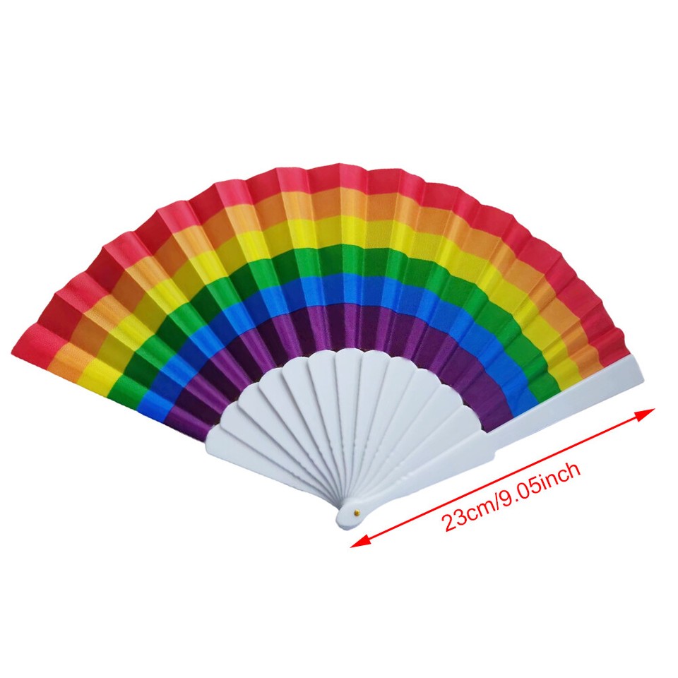 6Pcs Rainbow Hand Fan Gay Pride Fan Large Clack Fan for LGBT Fans ...