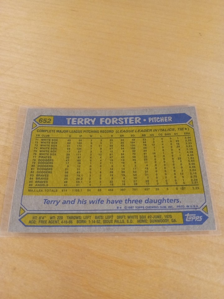 1987 Topps #652 TERRY FORSTER California Angels Baseball Card, Pitcher ...