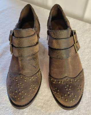 Ruff Hewn Brown Zip Ankle Boots NADINE Studded, Straps & Buckles Women ...