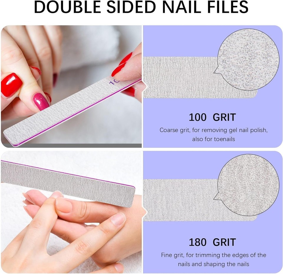25Pcs Double Side Reusable Emery Boards Nail Files for Acrylic/Natural ...