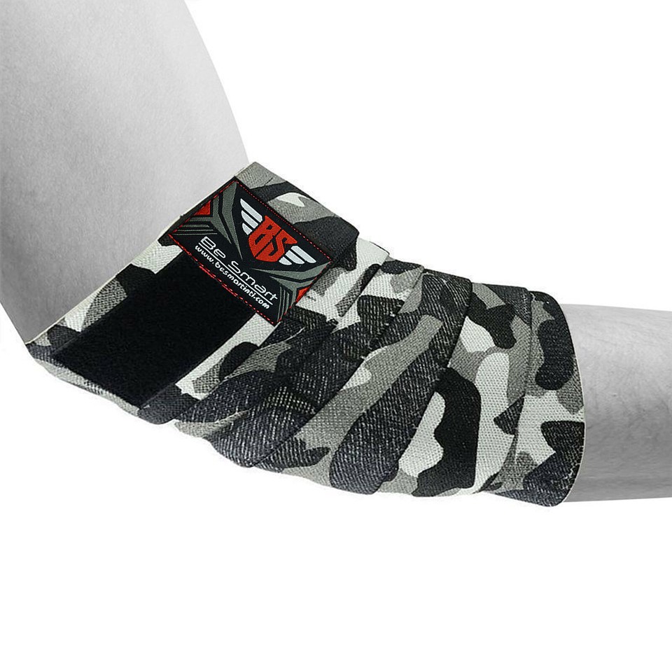 HEAVY DUTY ELBOW SLEEVES SUPPORT WRAPS STRAPS GYM POWER WEIGHT LIFTING ...