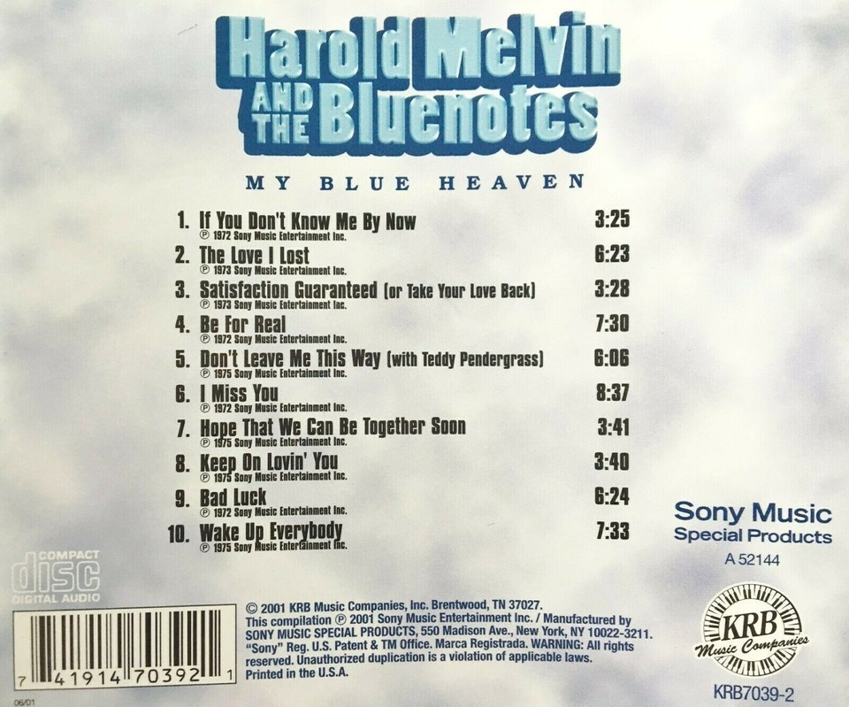 Harold Melvin & The Bluenotes My Blue Heaven CD 2001 KRB Music | eBay