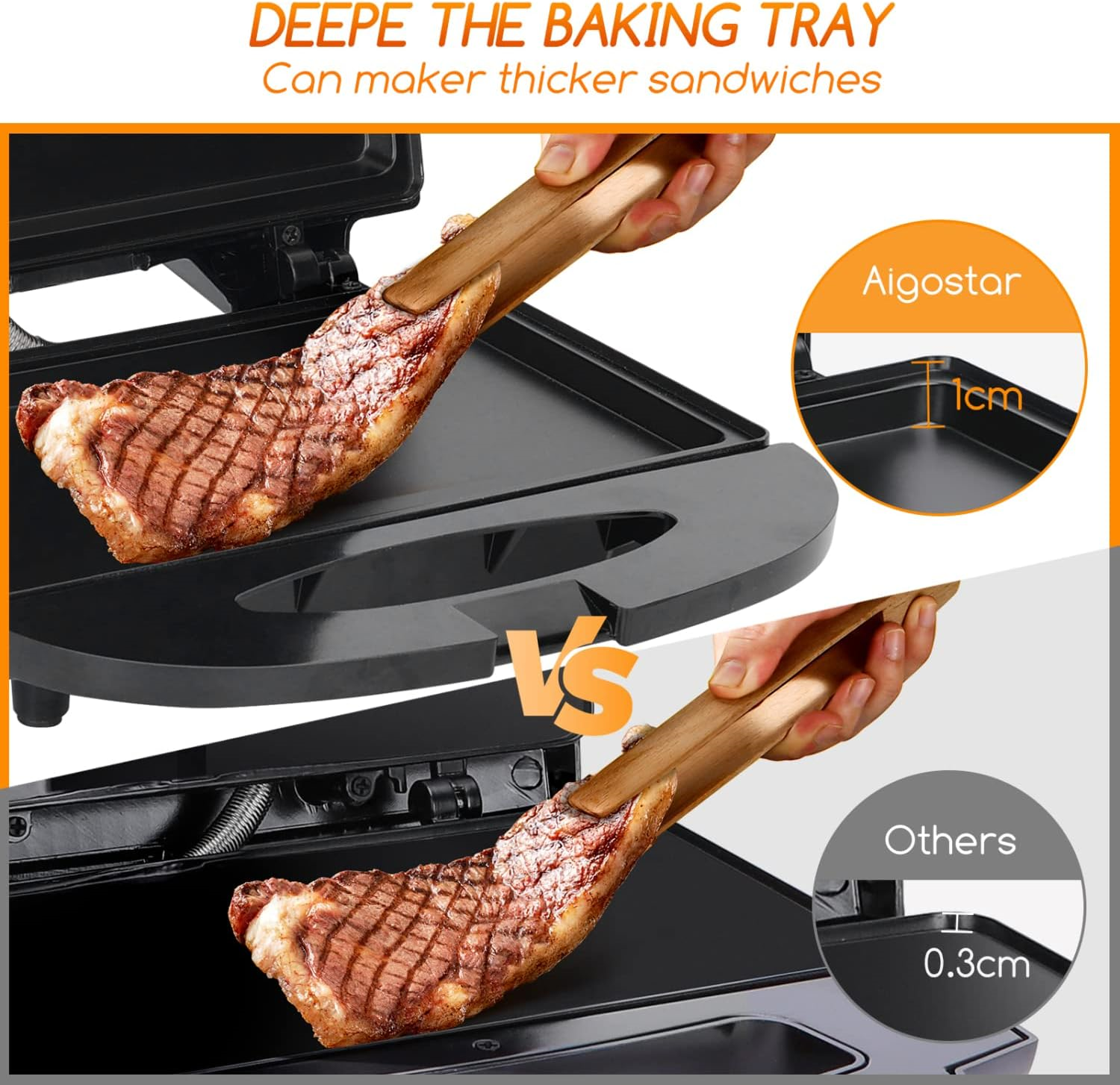 Aigostar Deep Fill Sandwich Toaster Sandwich Maker Panini Press Flat ...