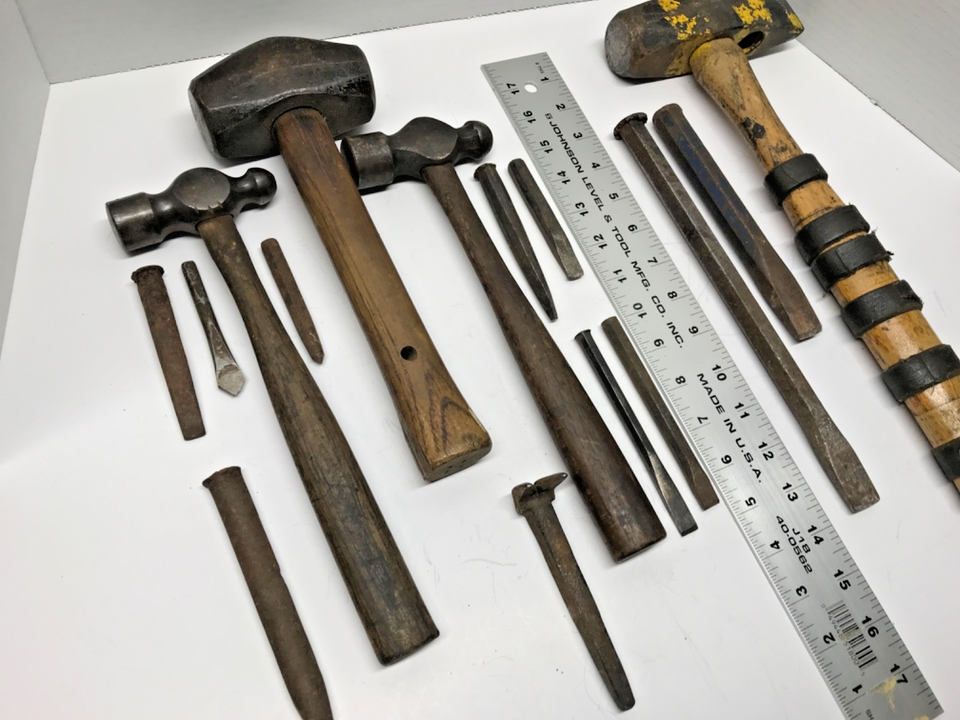 LOT OF VINTAGE BLACKSMITH TOOLS / CHISELS ANVIL FORGE HAMMERS. C | eBay