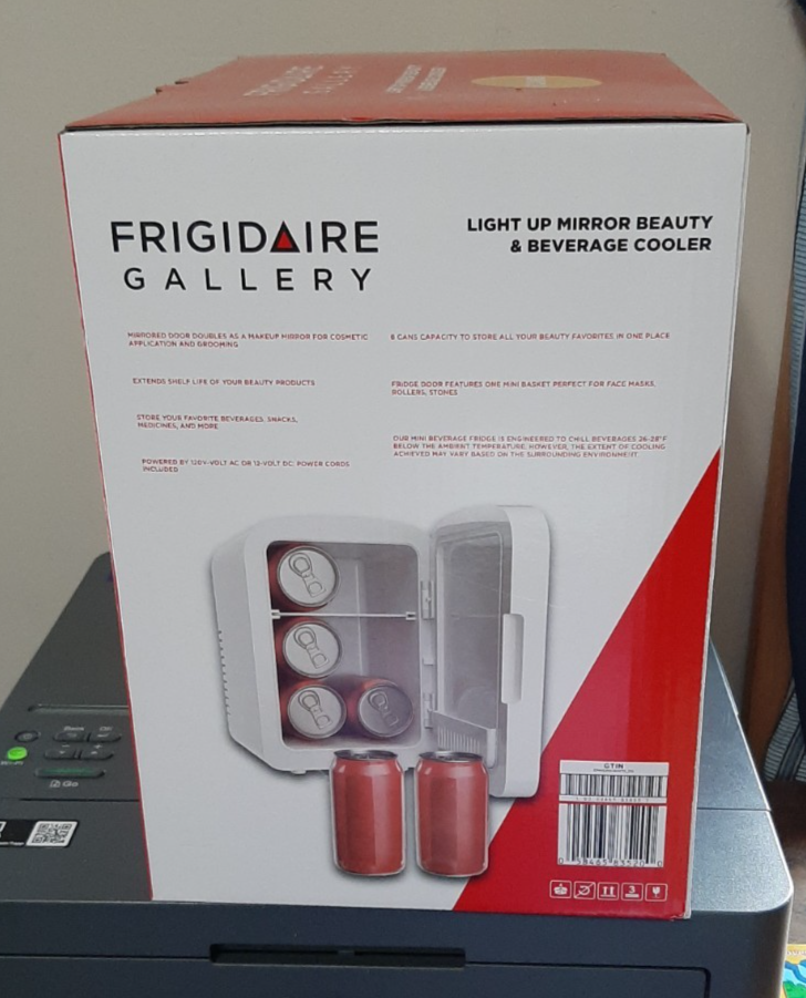 Frigidaire Gallery 6 Can Mini Fridge Light Up Mirror Beverage Cooler ...