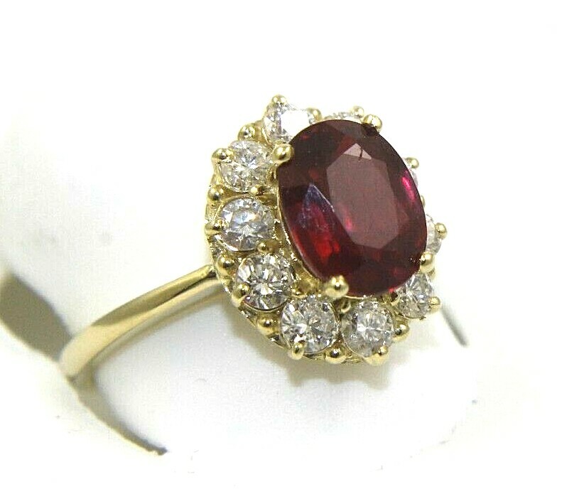 Natural Oval Red Ruby & Diamond Halo Solitaire Ring 14k Yellow Gold 4 ...