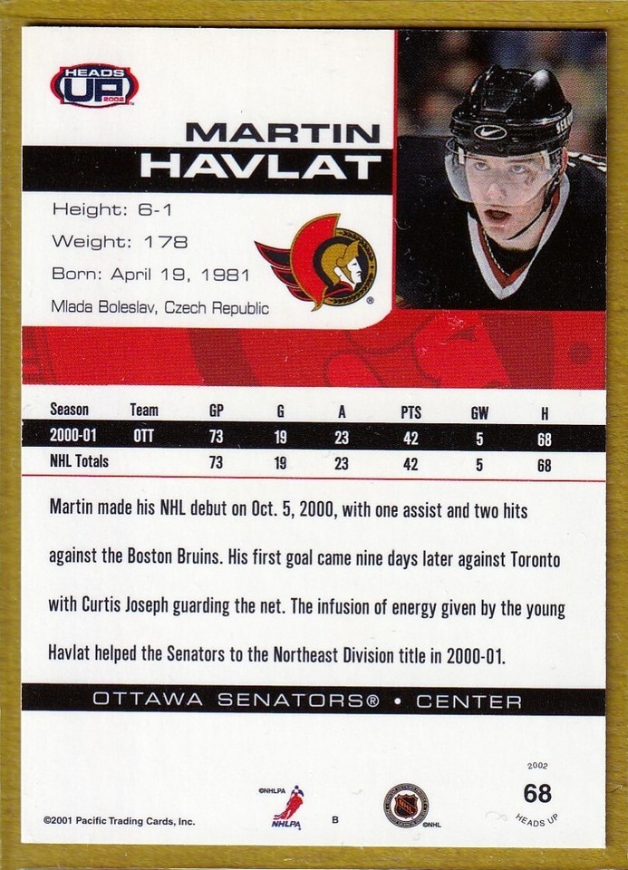 2001-02 Pacific Heads Up Blue #68 Martin Havlat /55 | eBay