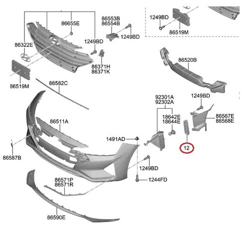 FRONT BUMPER Air Grille Curtain LEFT GENUINE ELANTRA SEDAN 2019-2020 ...