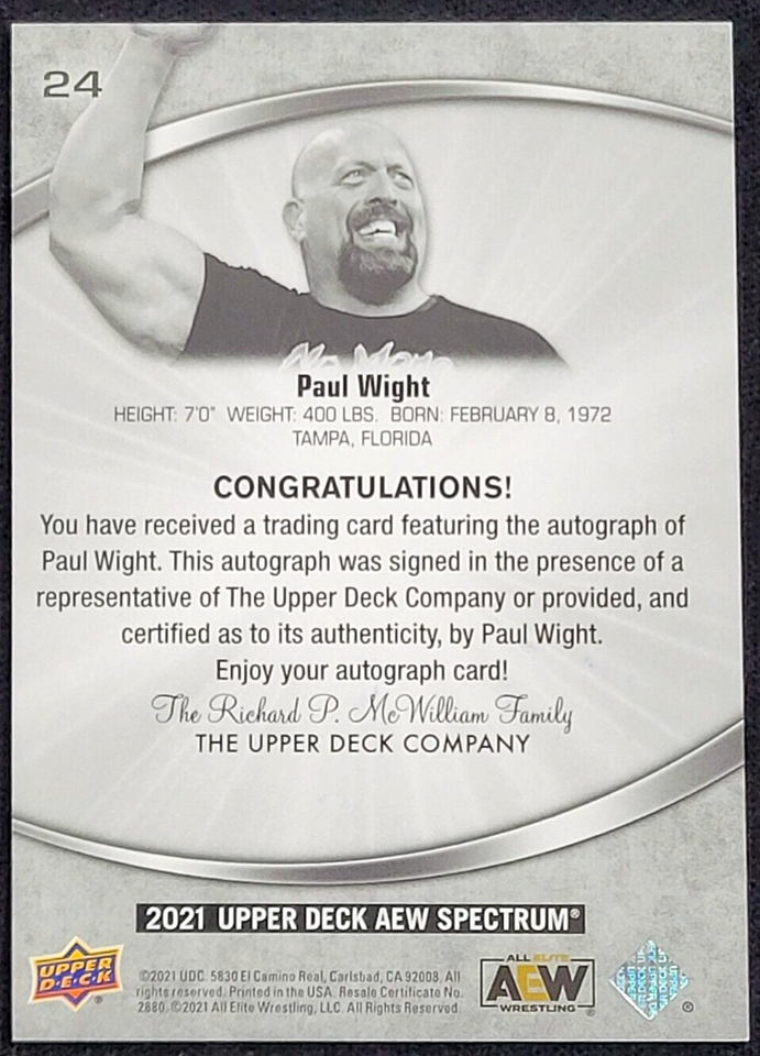 2021 UPPER DECK AEW SPECTRUM PAUL WIGHT AUTO AUTOGRAPH BIG SHOW | eBay
