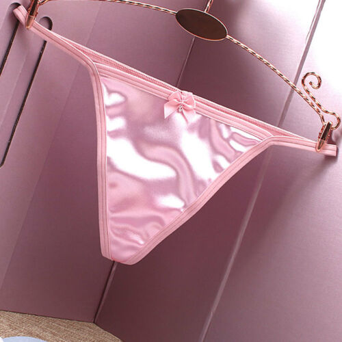 Women Satin Sexy Panties G String Thong Low Waist Pearl Bowknot