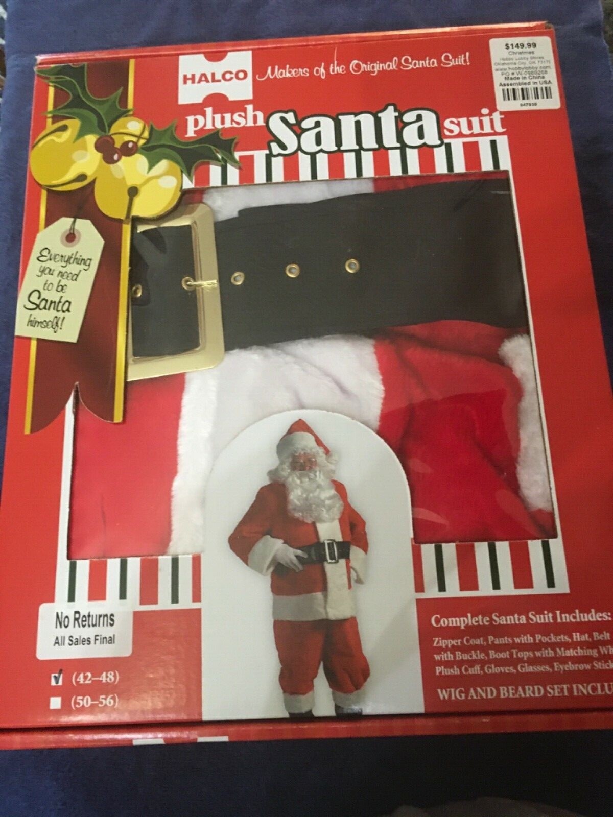 Professional Plush Halco Santa Suit Costume Wig Beard +8 Pieces 42-48 ...