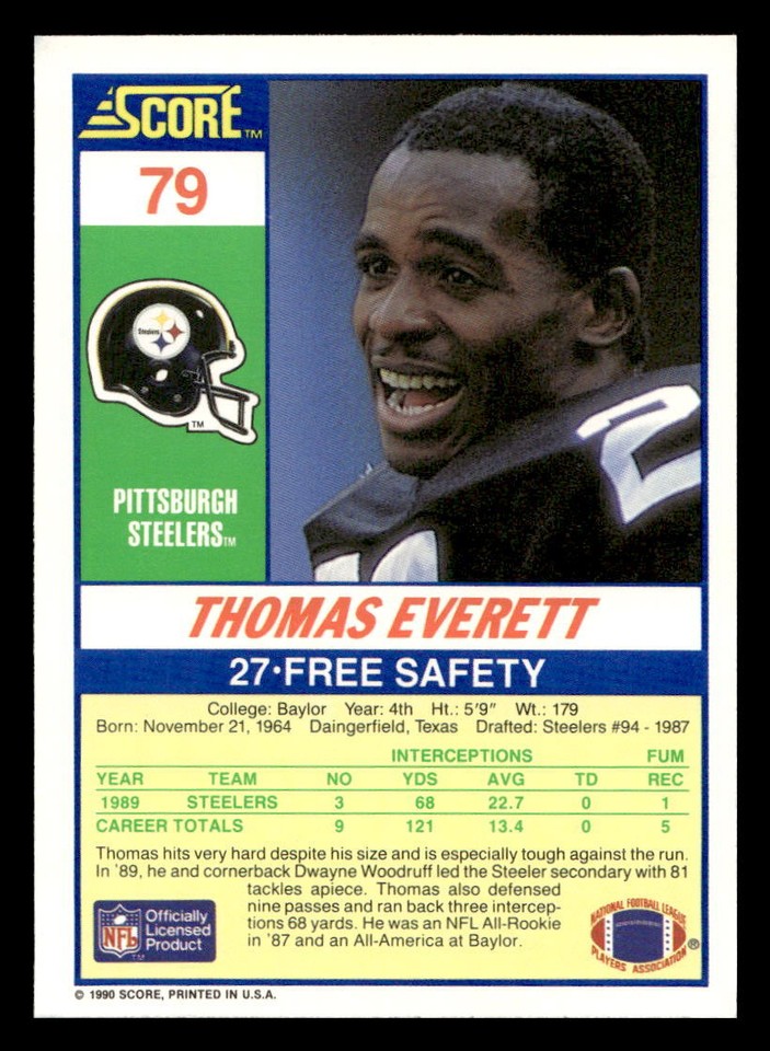 1990 Score #79 Thomas Everett | eBay