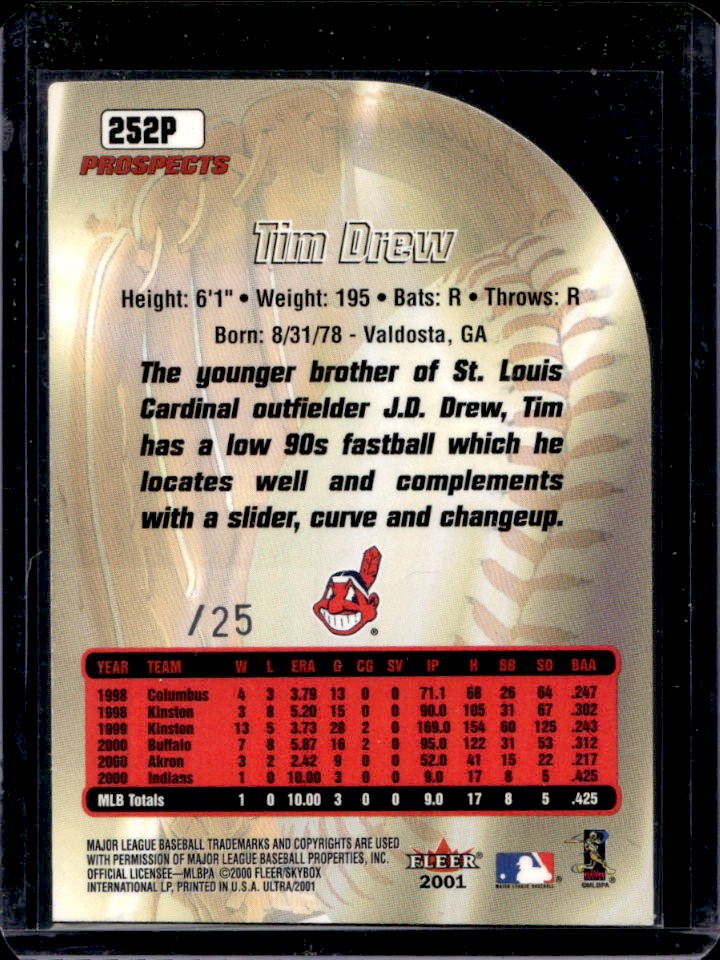 2001 Fleer Ultra Tim Drew Platinum Medallion #/25 | eBay