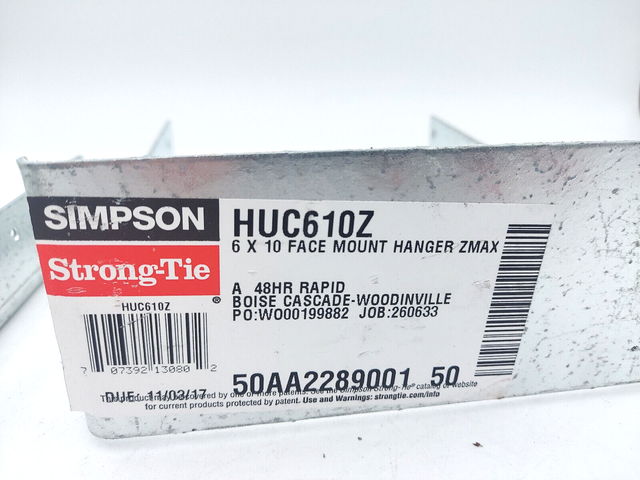 Simpson Strong-tie 6x10 Joist Hanger HUC610 Unit Each Contains 25 per ...