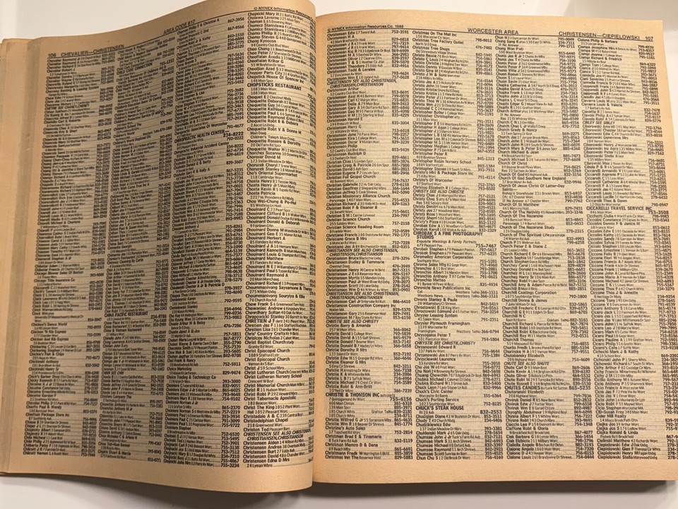 NYNEX Yellow Pages Worcester Central Mass 617 Phone Book Directory 1988 ...