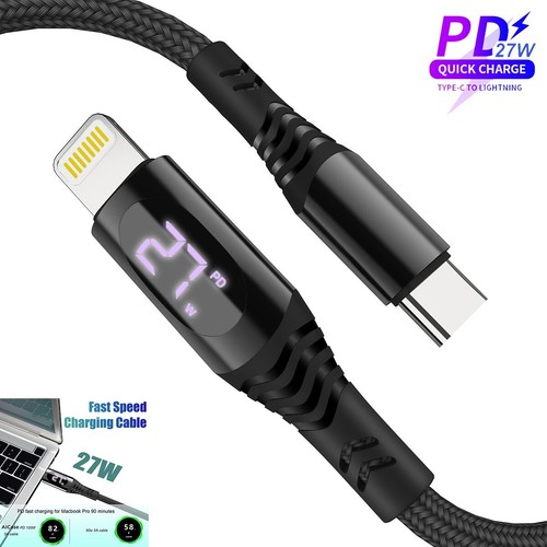 LED 27W USB-C PD Data Cable Charger for iPhone XS 14 13 12 11 Pro Max ...