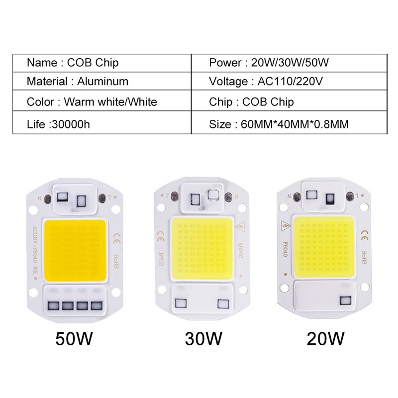LED chip 20W 30W 50W AC 220V smart COB lamp beads LED lamp without ...