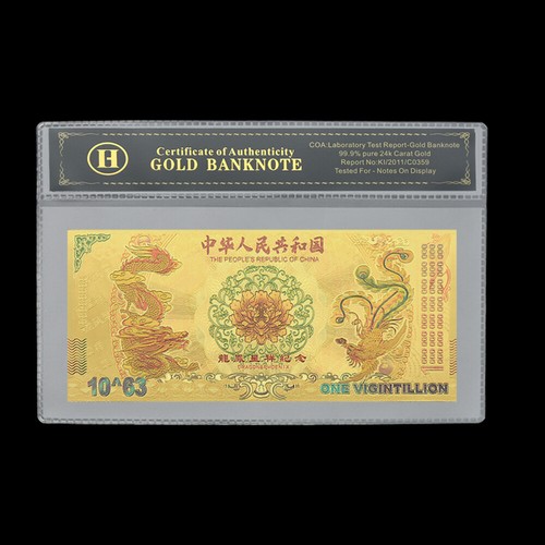 One Vigintillion Dollars Gold Banknotes Chinese Dragon and Phoenix ...