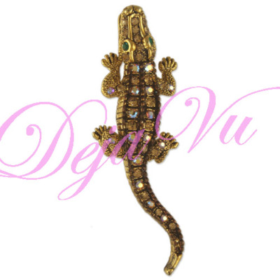 CRYSTAL GOLD ALIGATOR CROCODILE PIN BROOCH MADE WITH SWAROVSKI ELEMENTS ...