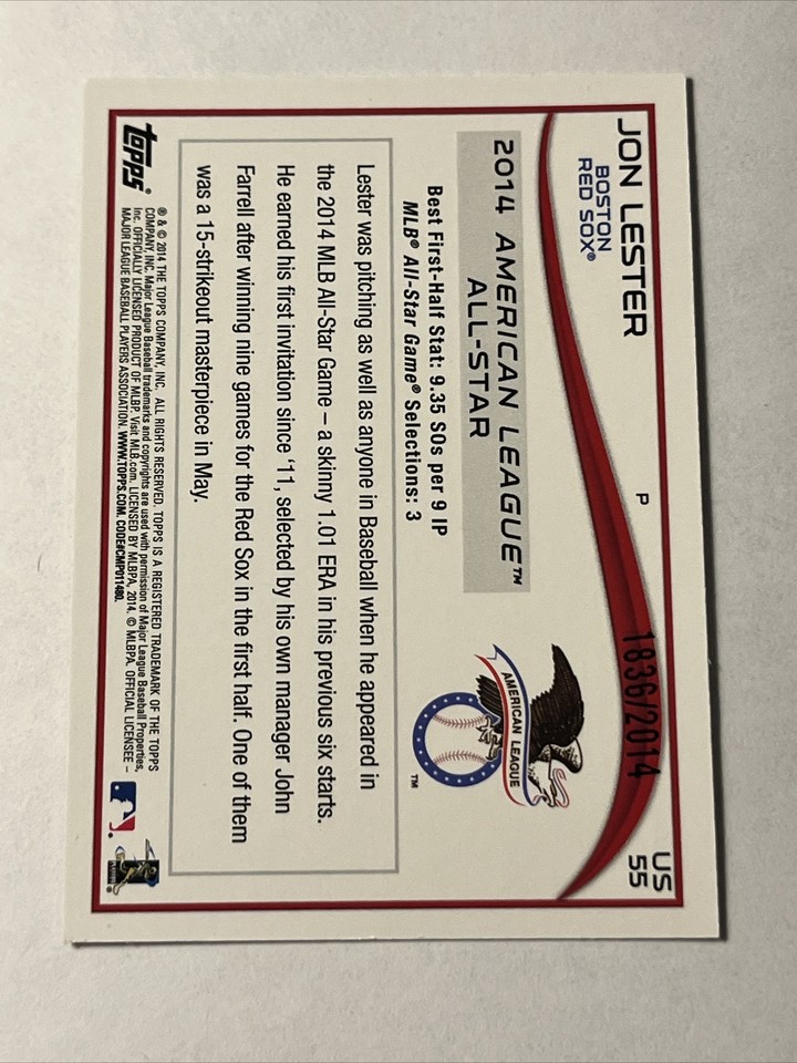 2014 Topps Update All-Star Gold /2014 Jon Lester #US-55 | eBay