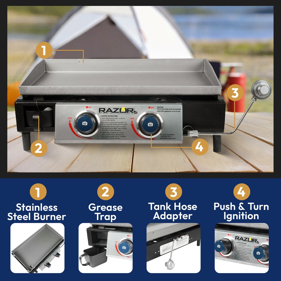 Razor Griddle GGT2130M 25 Inch Portable 2 Burner LP Propane Gas Grill ...