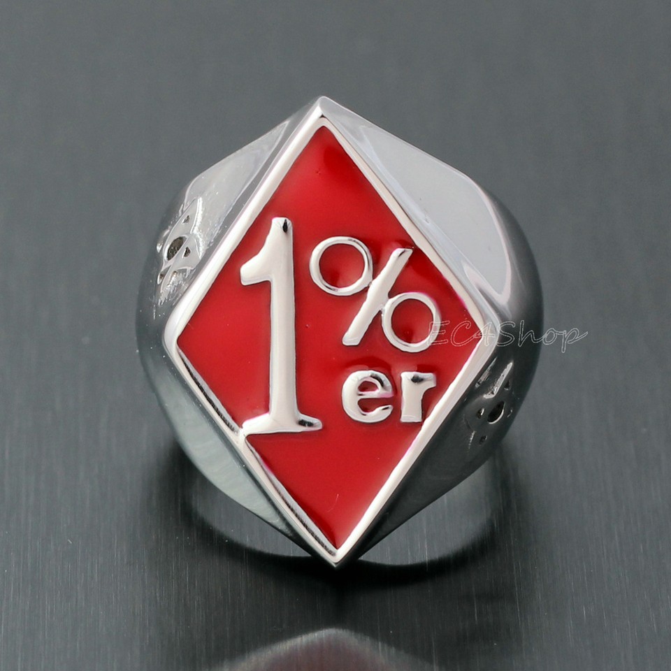 Men 1%er Outlaw Motor Biker One Percenter Ring Red Enamel Punk ...