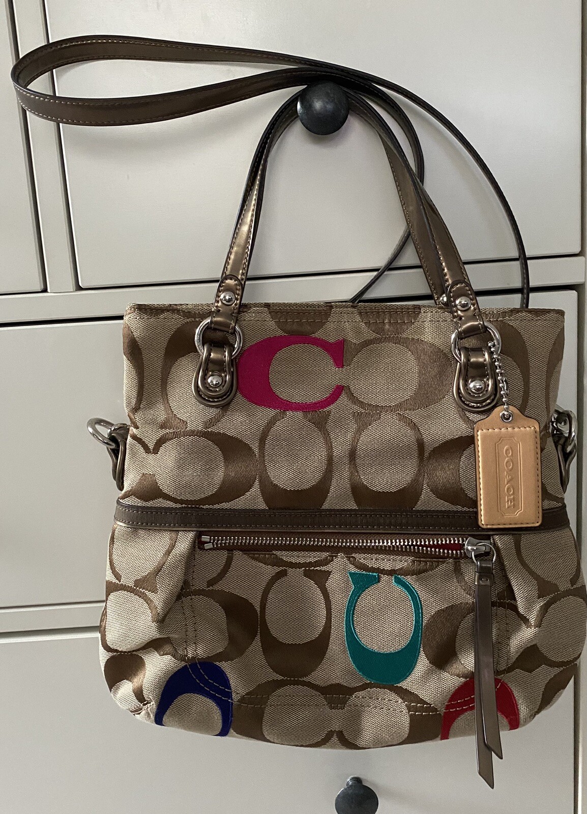 Coach Poppy 21188 Tan Multicolor Embroidered Signatur… - Gem