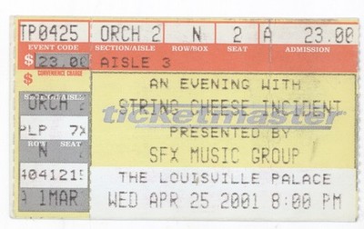 String Cheese Incident 4/25/01 Louisville KY Concert Rare Ticket Stub ...