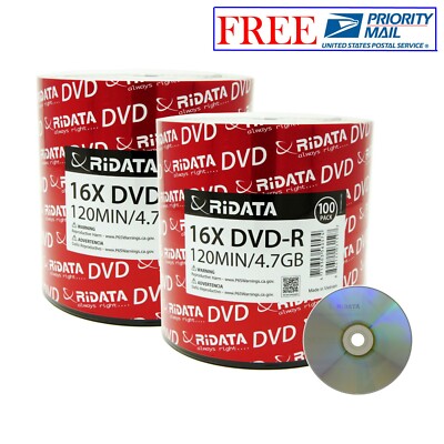 200 Pack Ridata DVD-R 16X 4.7GB 120 Min Silver Logo Top Blank ...