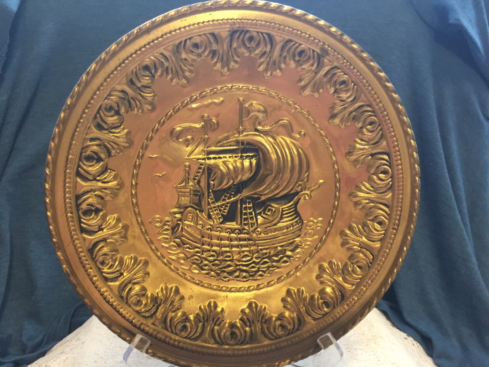 Nautical Brass 12" Plate Repousse Wall Hanging Galleon Tall Ship ...