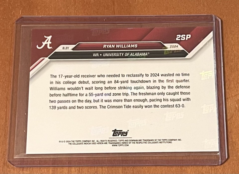 2024 TOPPS BOWMNA U NOW #2SP RYAN WILLIAMS - RAINBOW FOIL IMAGE ...