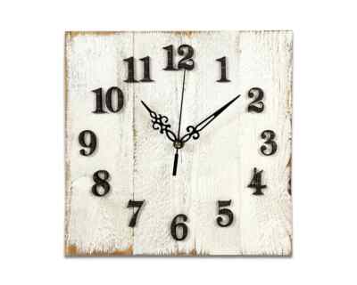 Pallet Clock, Square Distressed White Painted Wall/Mantel Clock. Raised ...