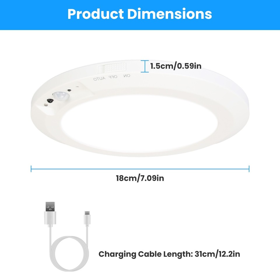 USB Rechargeable LED Ceiling Light Magnetic Dimmable Flush Mount Light ...