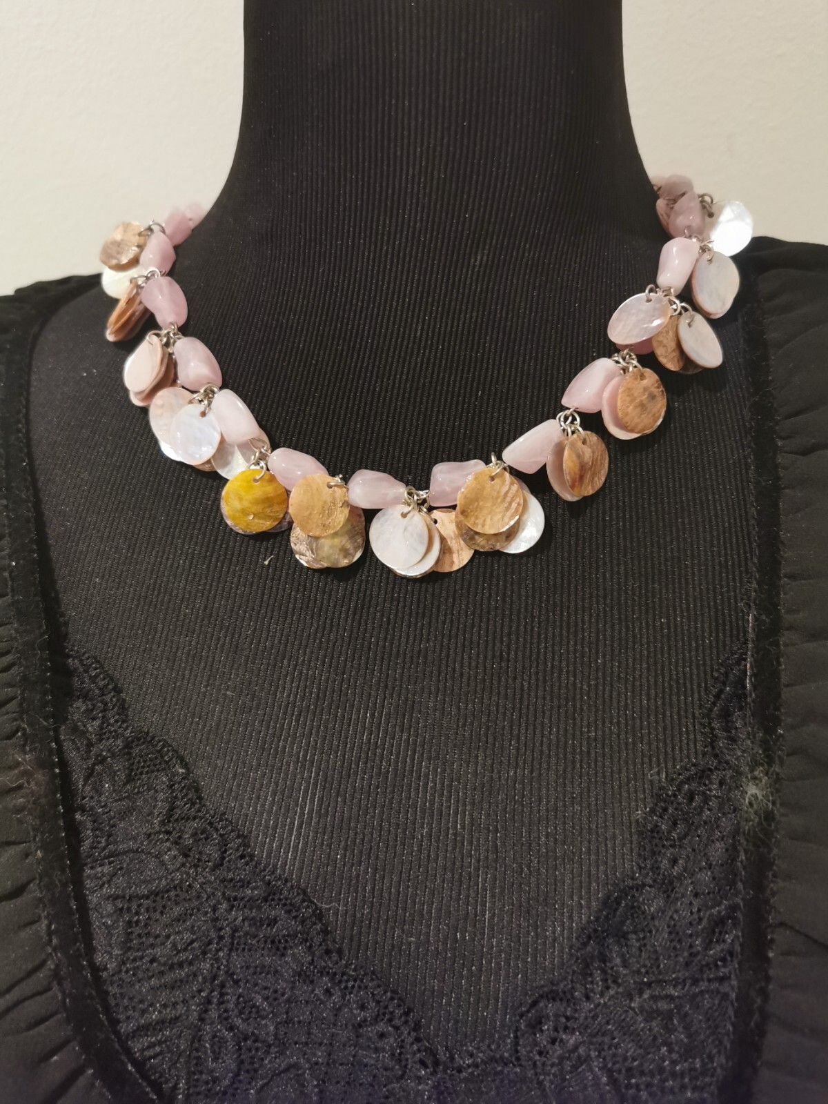 BULK LOT 3 natural shell with beads long necklace purple/organge/blue ...