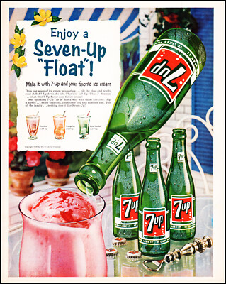 1956 7UP Soda Seven-Up ice cream float bottles photo vintage print ad ADL17 | eBay