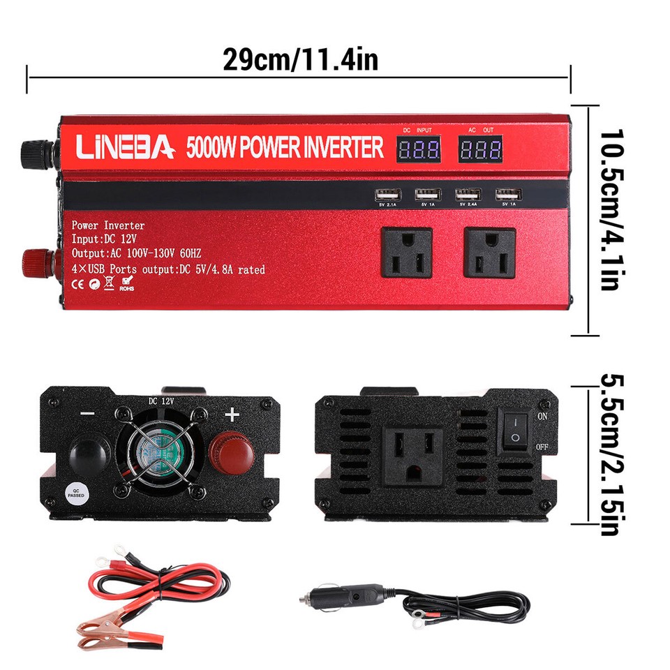 Convertidor 7000W De DC 12V A 110V AC Con USB Para Carro Auto Inversor ...