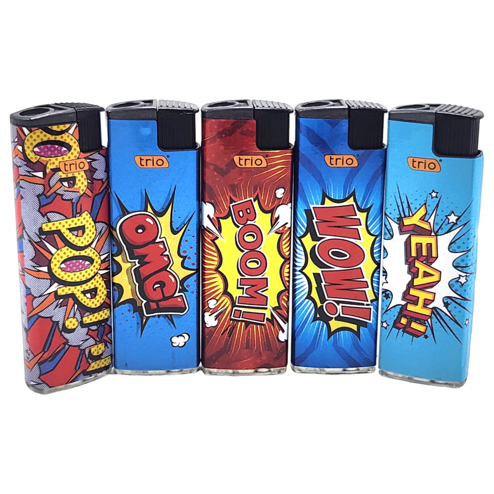 5 Pack TRIO Cigarette Lighter Boom Comic Disposable Gas Jet Lighter ...