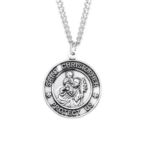 Sterling Silver Saint Christopher Round Military Medal Pendant Necklace ...