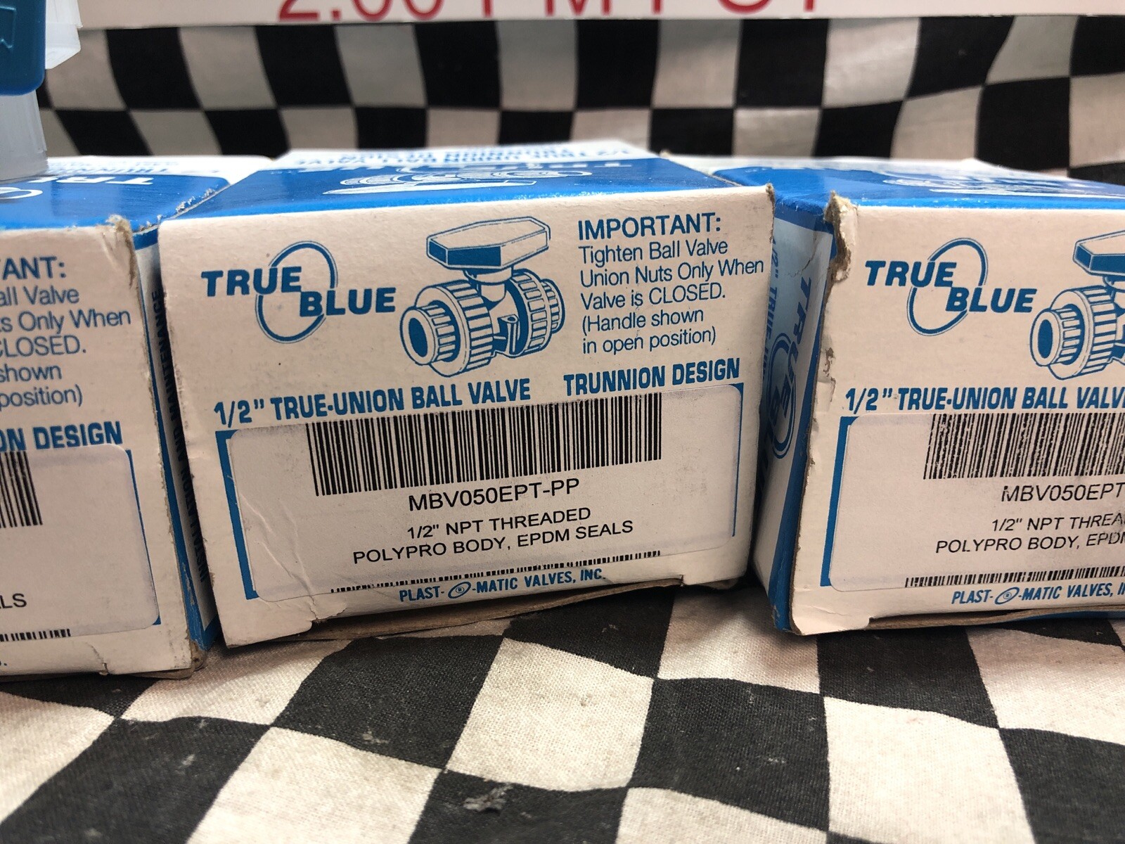 TRUE BLUE BALL VALVE Polypropylene 1/2" FNPT, MBV050EPT-PP, LOT OF 3 ...