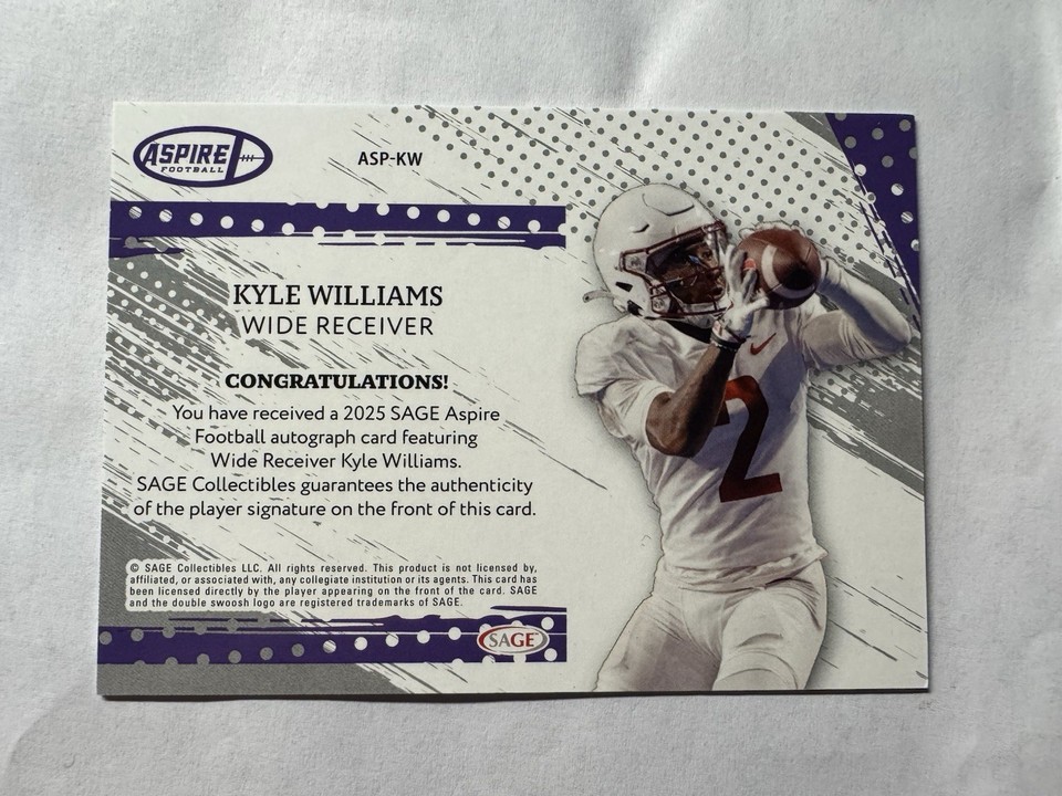 🔥2025 SAGE Aspire KYLE WILLIAMS Red Foil RC Auto - New England Patriots ...