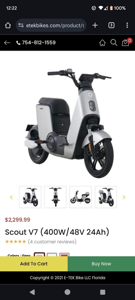 E-Tek Scout V7 (400W/48V 24 ah) Moped scooter | eBay