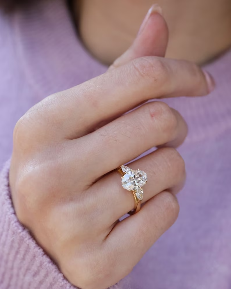 Oval Cut Moissanite Engagement Ring Trilogy Style Wedding Proposal Ring ...