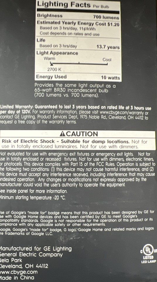 C-by GE Full Color Direct Connect Smart Dimmable LED 2 Bulbs Works w ...