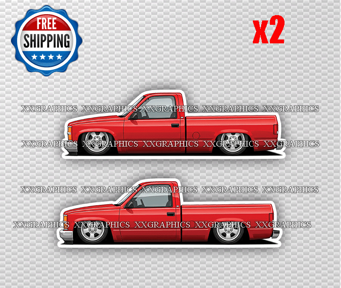 (2) Silhouette Truck OBS Red Trucks Squad Vinyl Decal Sticker Old Body ...