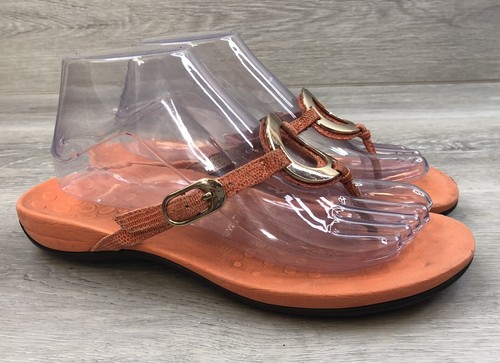 Vionic Karina Women's Flip Flop 8 Orange Leather Snakeskin Thong Sandal ...