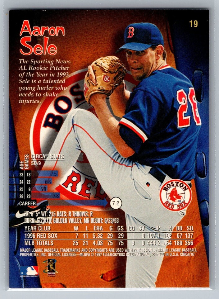 Aaron Sele 1997 Circa BASEBALL #19 Boston Red Sox | eBay