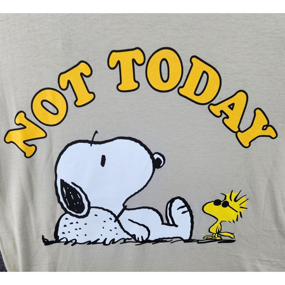 Peanuts Snoopy Not Today T-Shirt Tan Graphic Tee Cartoon Character ...