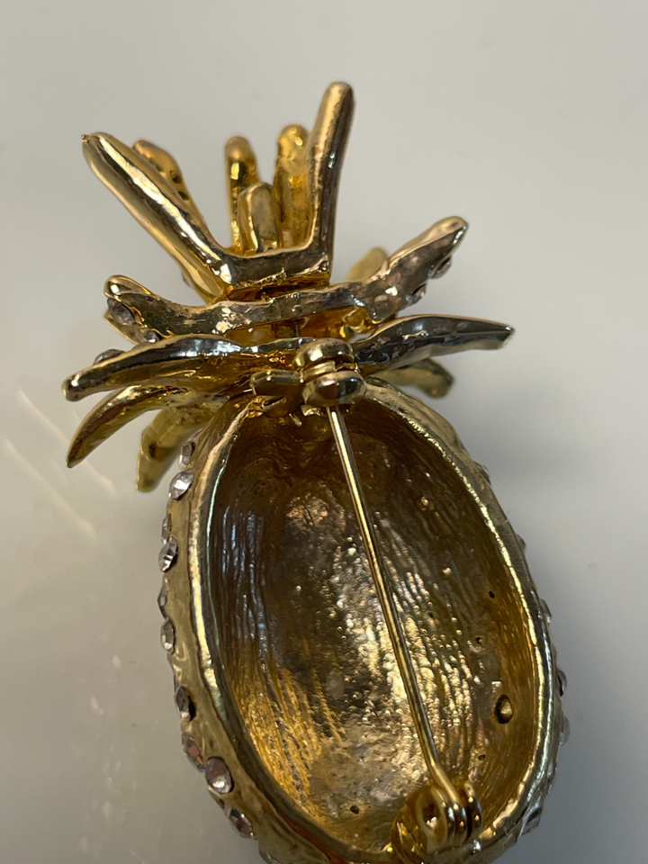 Vintage Rhinestone Pineapple Brooch Gold Tone Crystal Pin 2" Sparkly Fruit Jewel | eBay