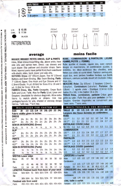 1999 Mandarin Dress Slip Pants Sewing Pattern U-Pick Sz 8-12 Butterick ...
